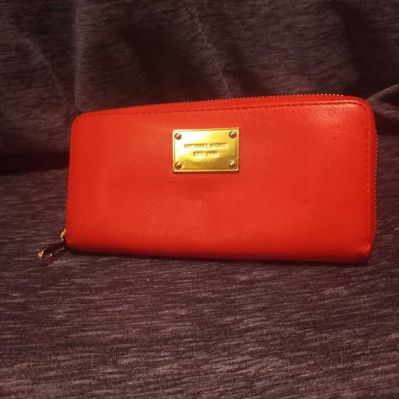 Michael Kors | Bags | Michael Kors Blood Orange Leather Zip Wallet ...
